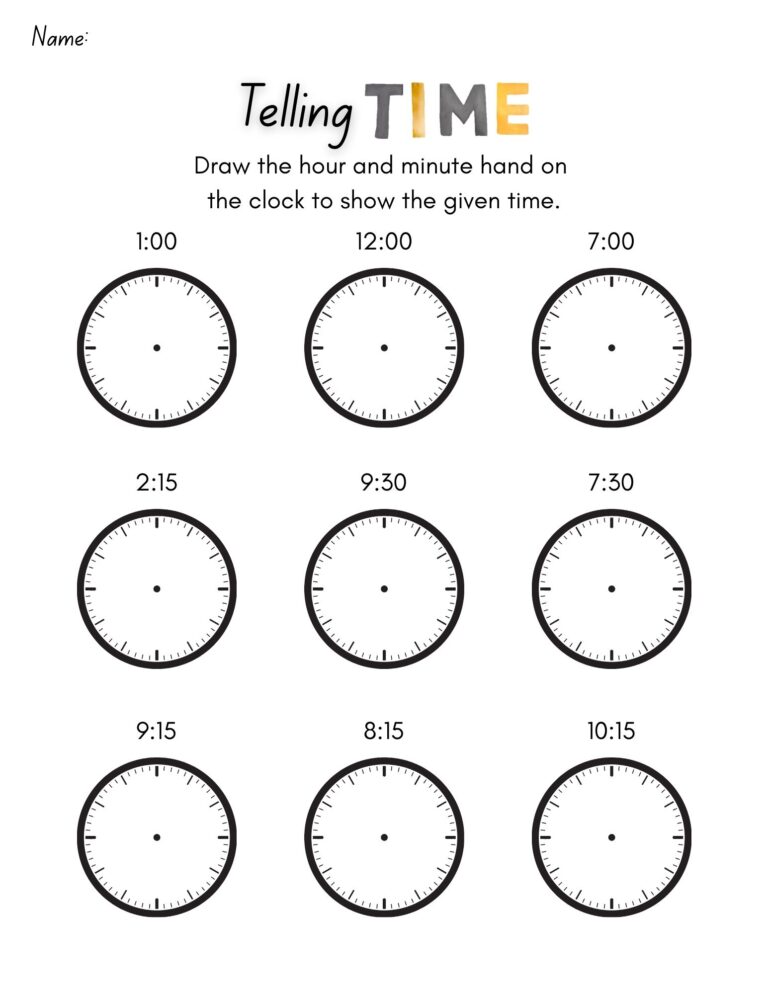 Telling Time Printable Worksheets | Healing Home