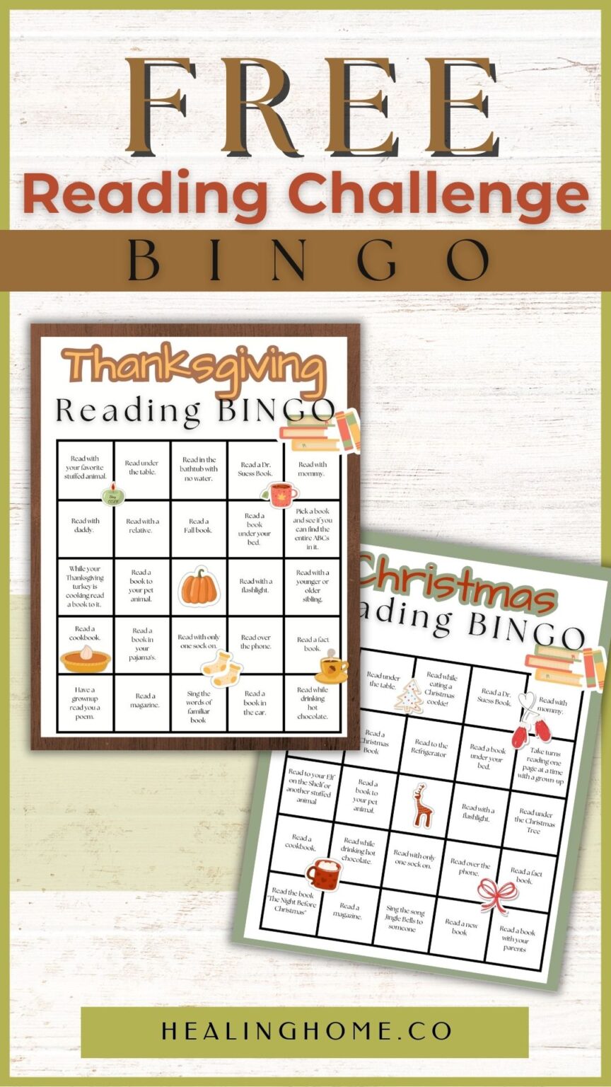 Reading Challenge Bingo - Thanksgiving and Christmas Break | Healing Home