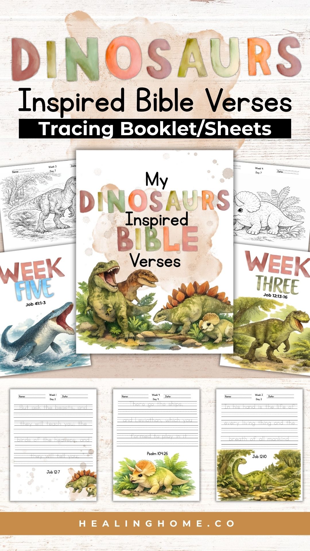Dinosaur Bible Verses Handwriting Practice Sheets | Healing Home